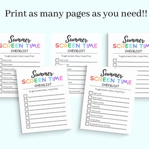 Summer Screen Time Checklist, Editable Screen Time Chore Chart, Rules ...