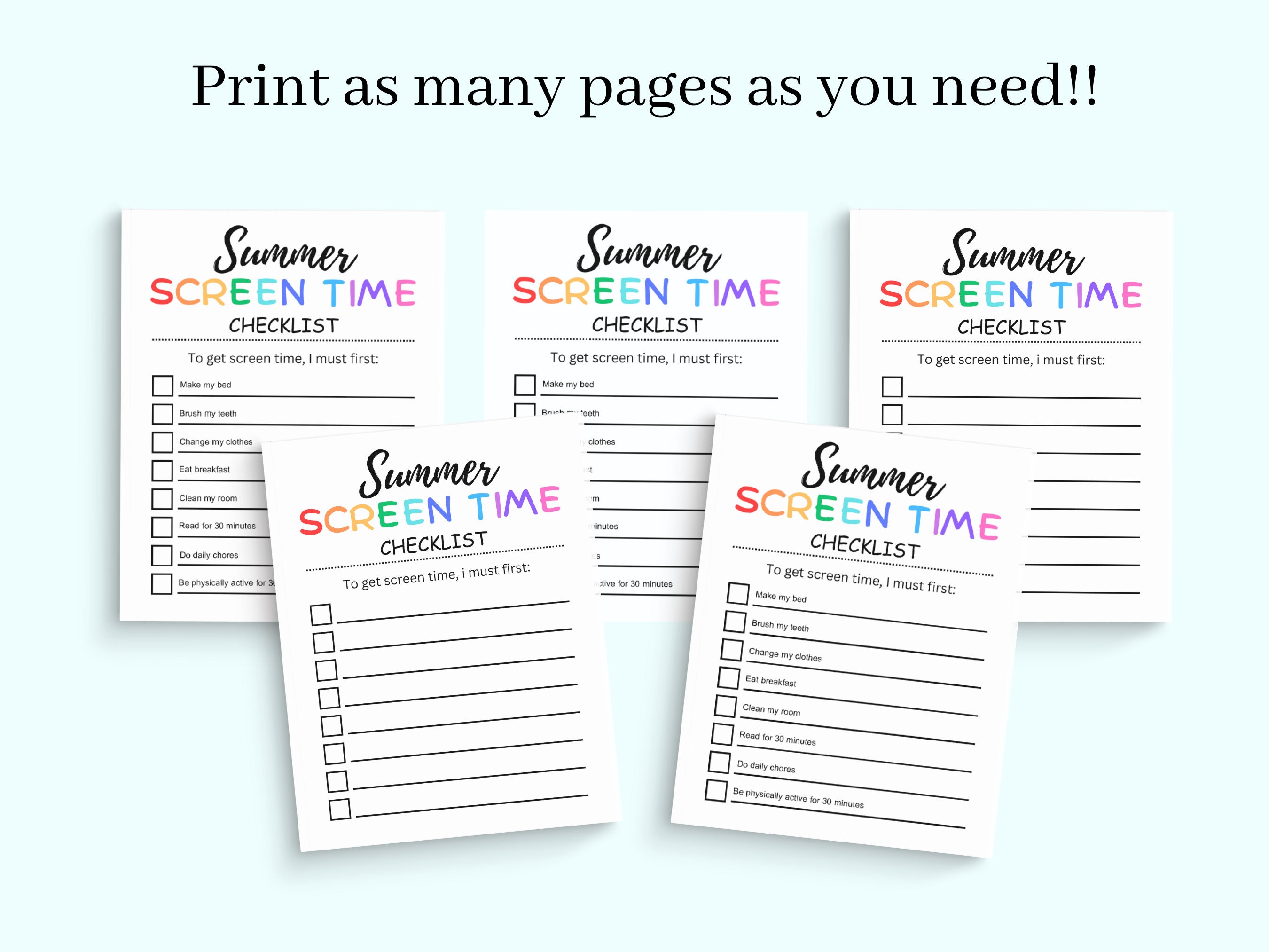 Summer Screen Time Checklist, Editable Screen Time Chore Chart, Rules ...