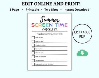 Summer Screen Time Checklist - Etsy
