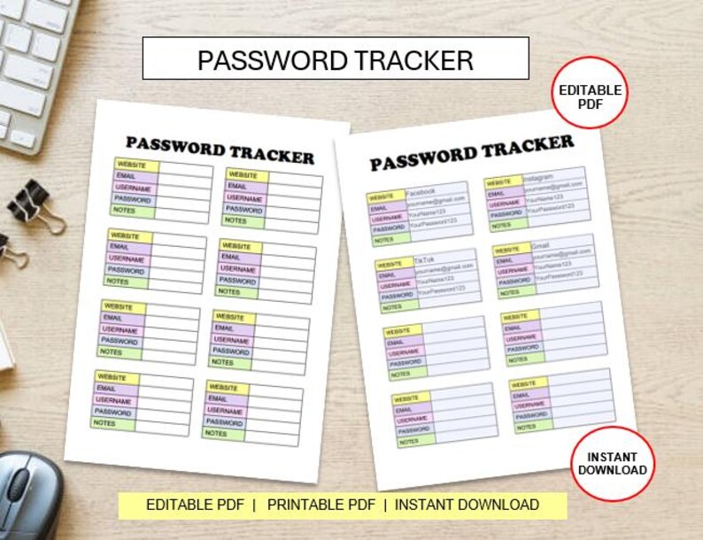 Editable Password Tracker, Printable Password Tracker, Password List ...