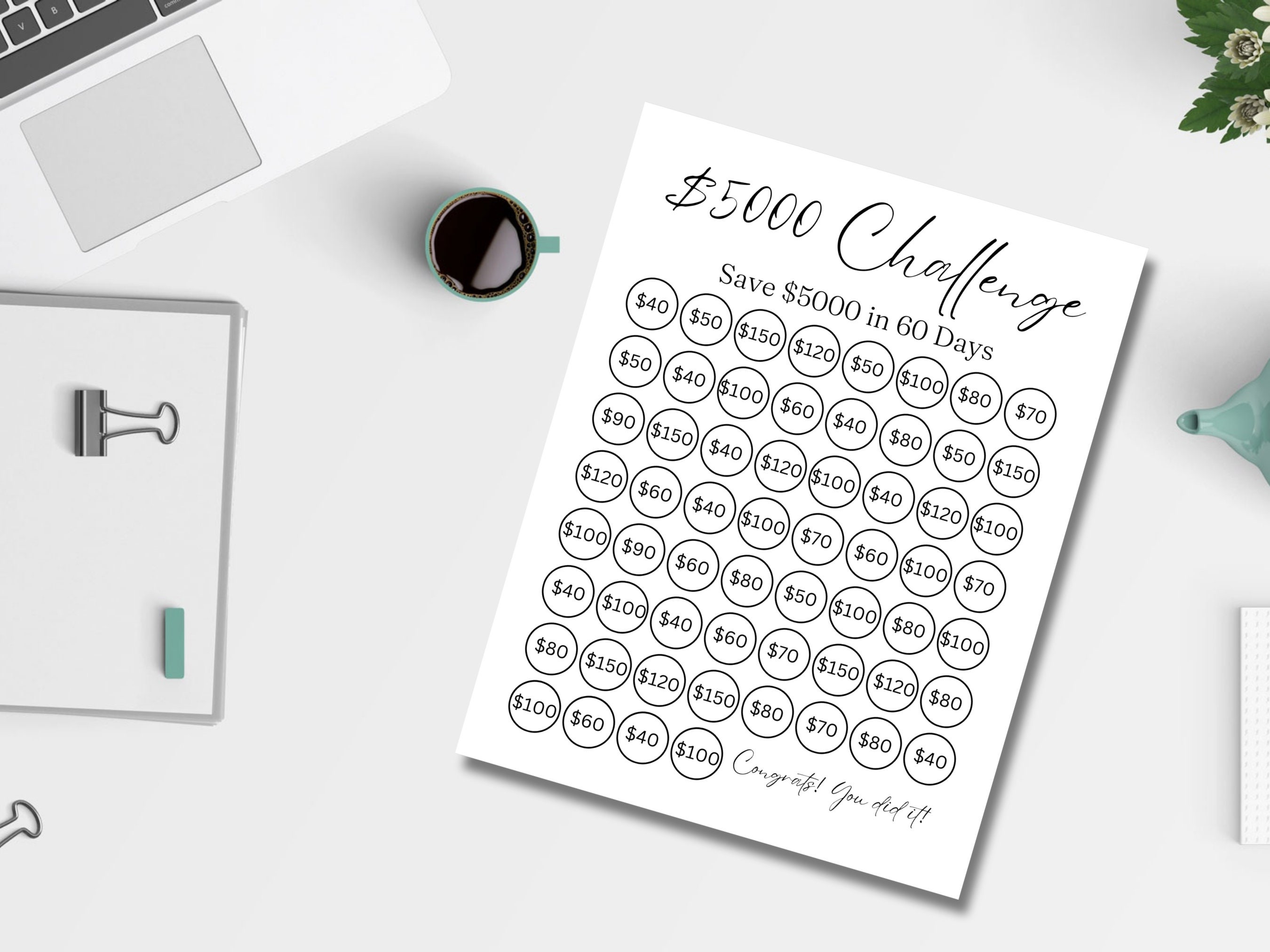 5000 Money Saving Challenge, Savings Tracker, Saving Money Tracker ...