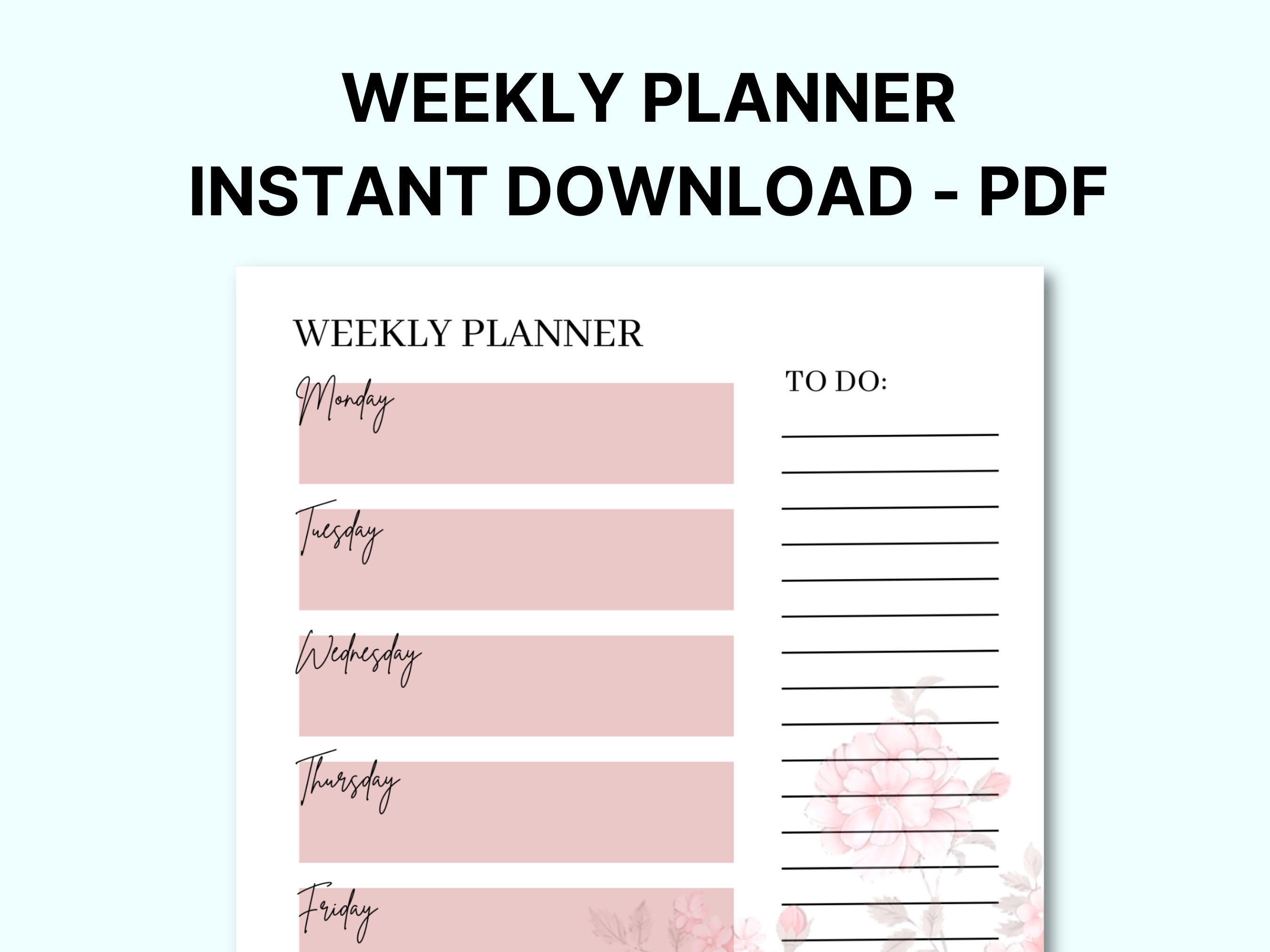 Weekly Planner, Weekly Schedule, Weekly Agenda, Weekly Organizer ...