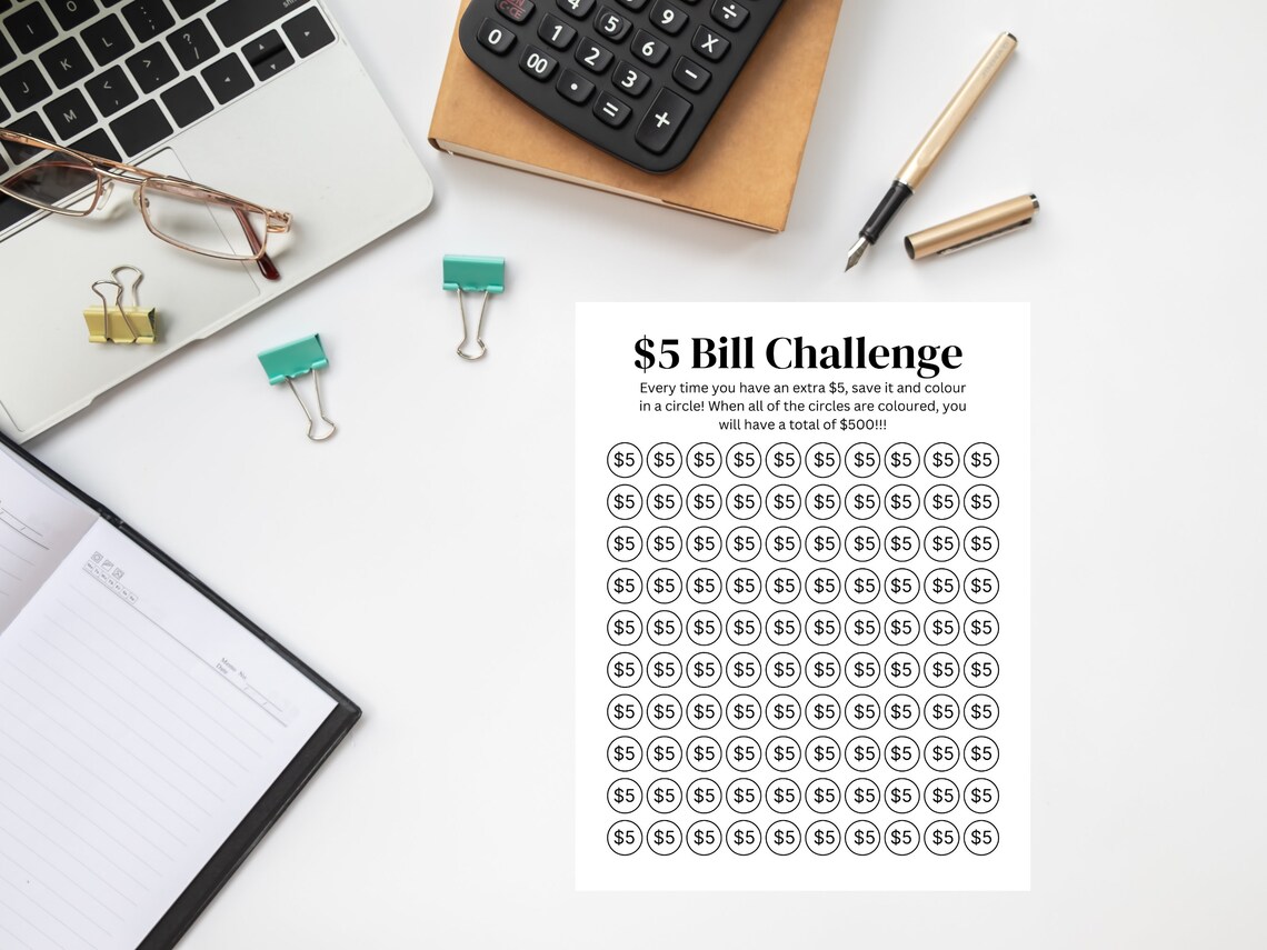 5 Dollar Bill Savings Tracker Printable 5 Dollar Bill Etsy Canada
