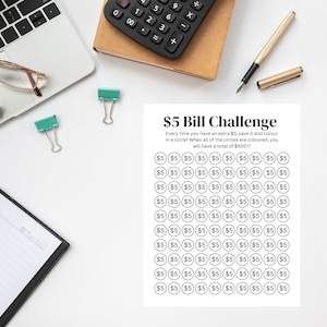 5 Dollar Bill Savings Tracker, Printable 5 Dollar Bill Challenge, Cash ...