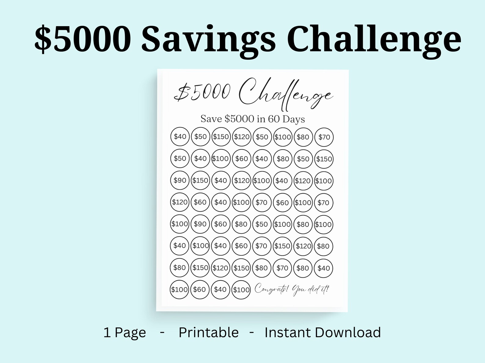 5000 Money Saving Challenge, Savings Tracker, Saving Money Tracker ...