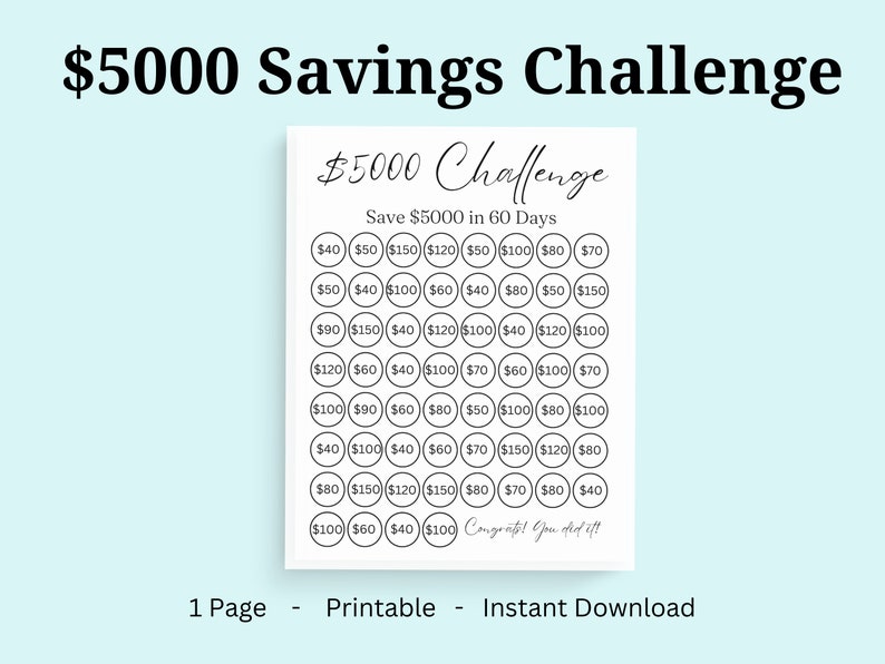 5000 Money Saving Challenge, Savings Tracker, Saving Money Tracker ...