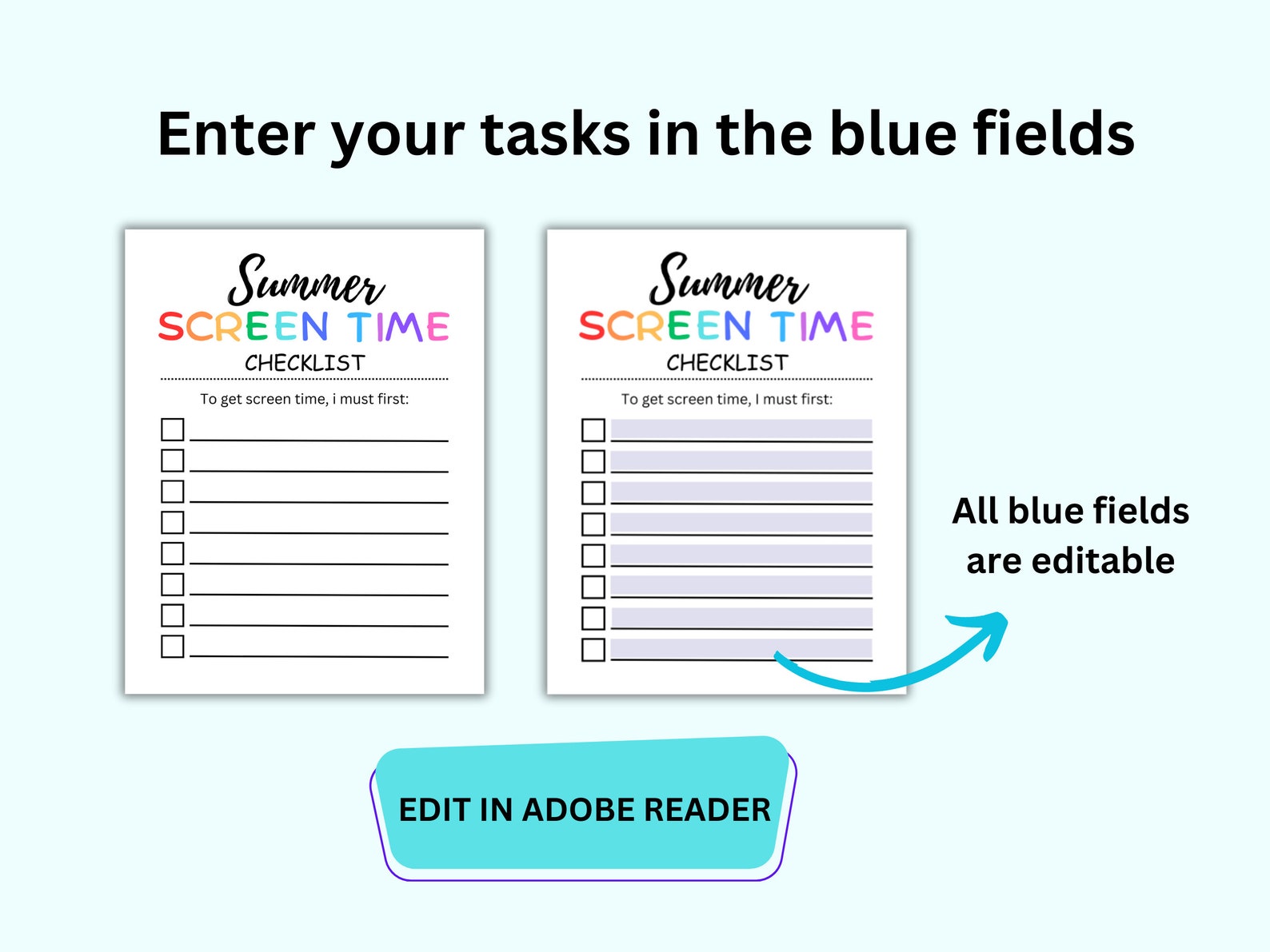 Summer Screen Time Checklist, Editable Screen Time Chore Chart, Rules ...