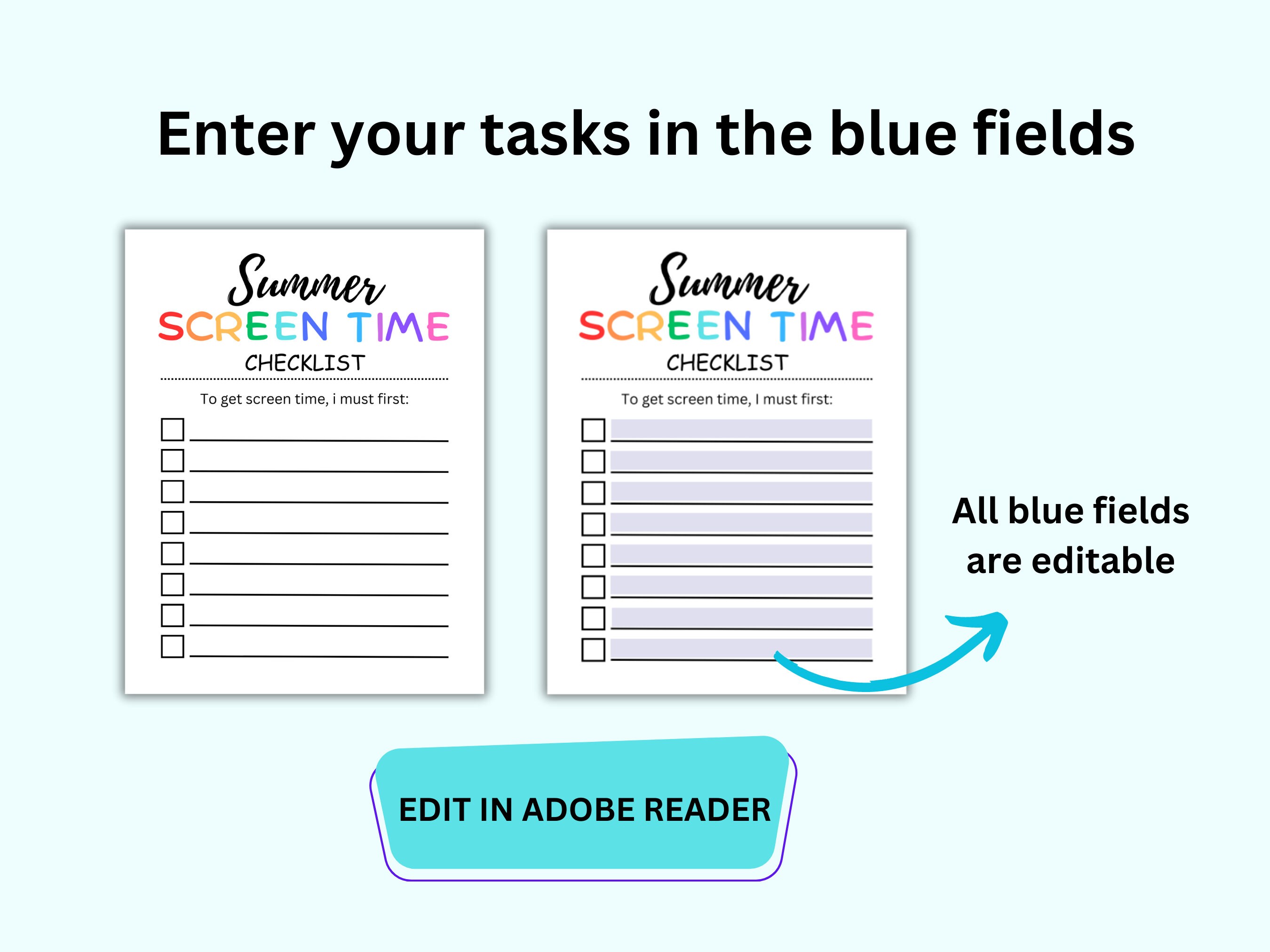 Summer Screen Time Checklist, Editable Screen Time Chore Chart, Rules ...