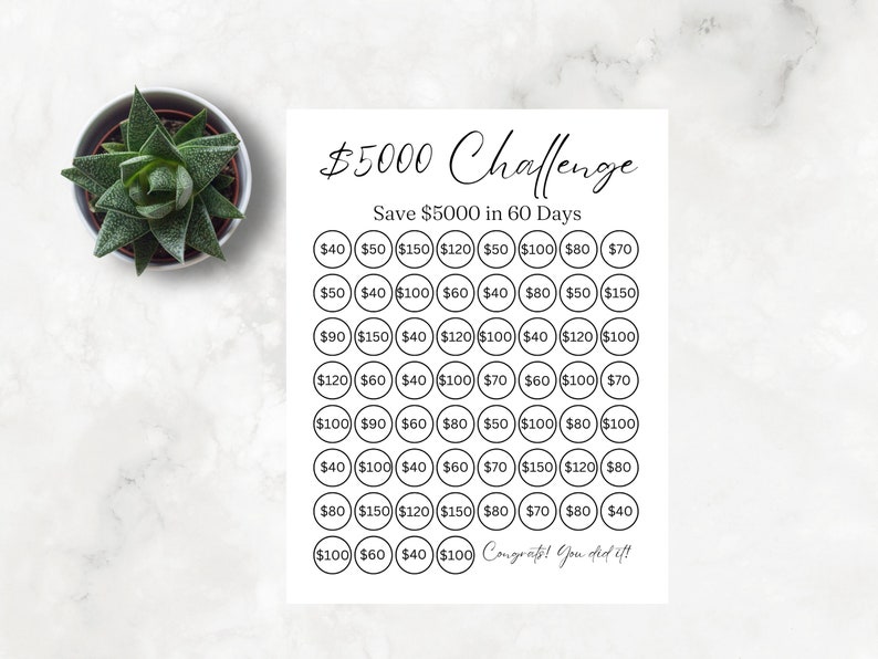5000 Money Saving Challenge, Savings Tracker, Saving Money Tracker ...