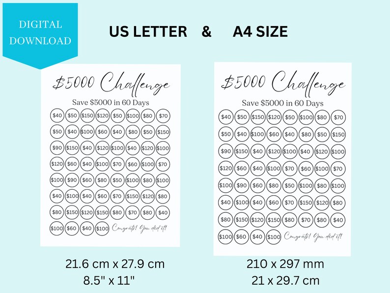 5000 Money Saving Challenge, Savings Tracker, Saving Money Tracker ...