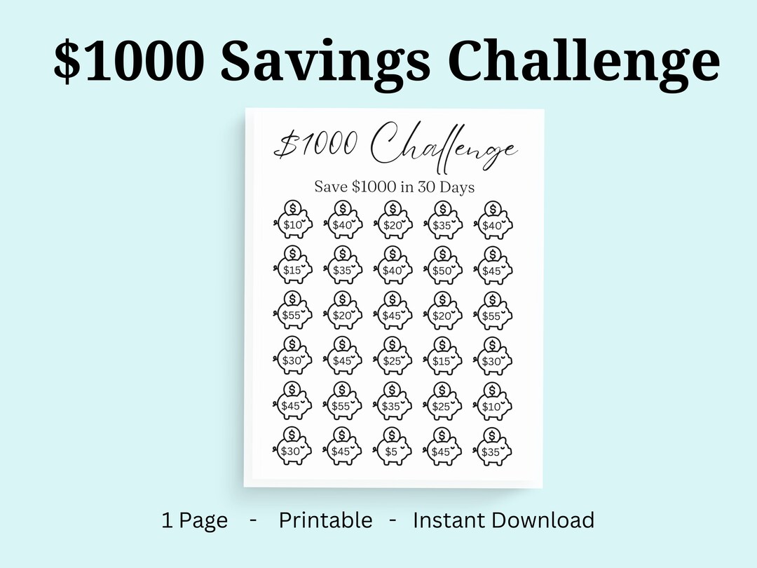 1000 Savings Challenge Tracker Money Challenge 30 Day - Etsy