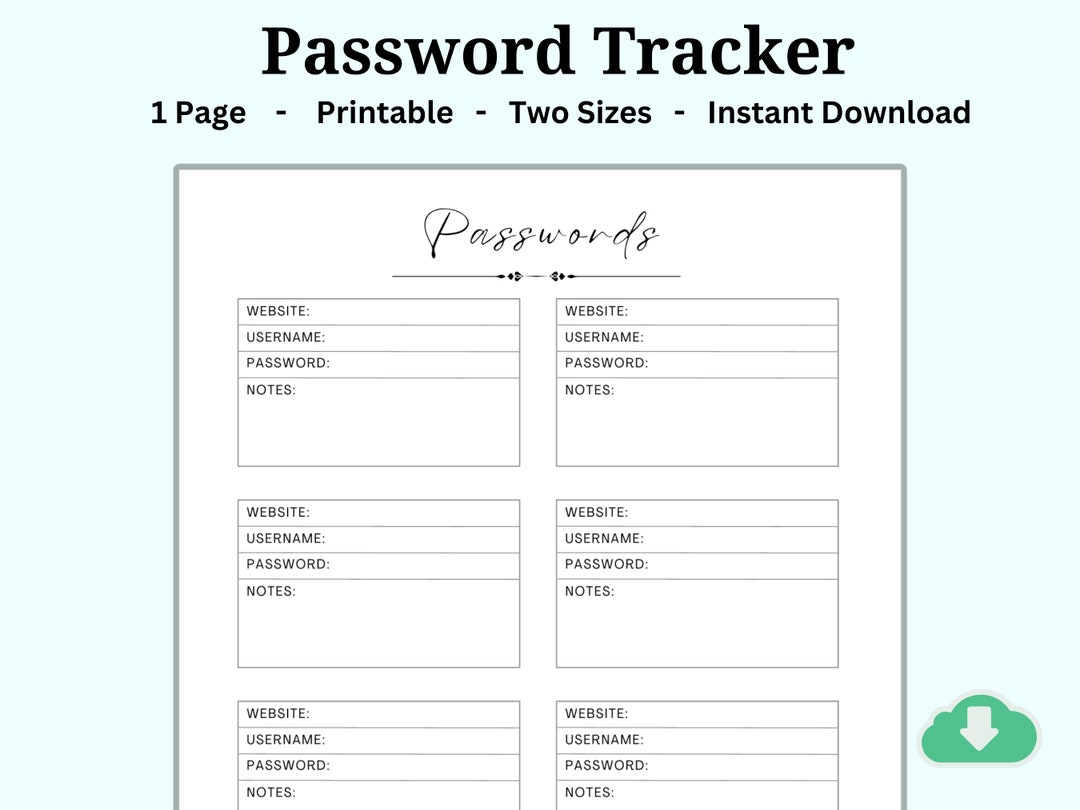 Printable Password Tracker, Account Tracker, Password Log, Password ...