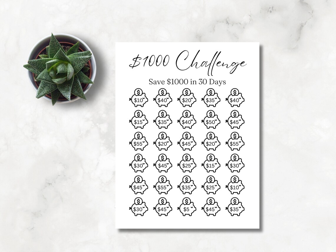 1000 Savings Challenge Tracker Money Challenge 30 Day - Etsy