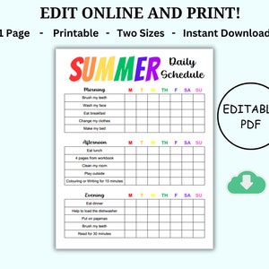 Editable and Printable Summer Checklist, Daily Summer Checklist Rules ...