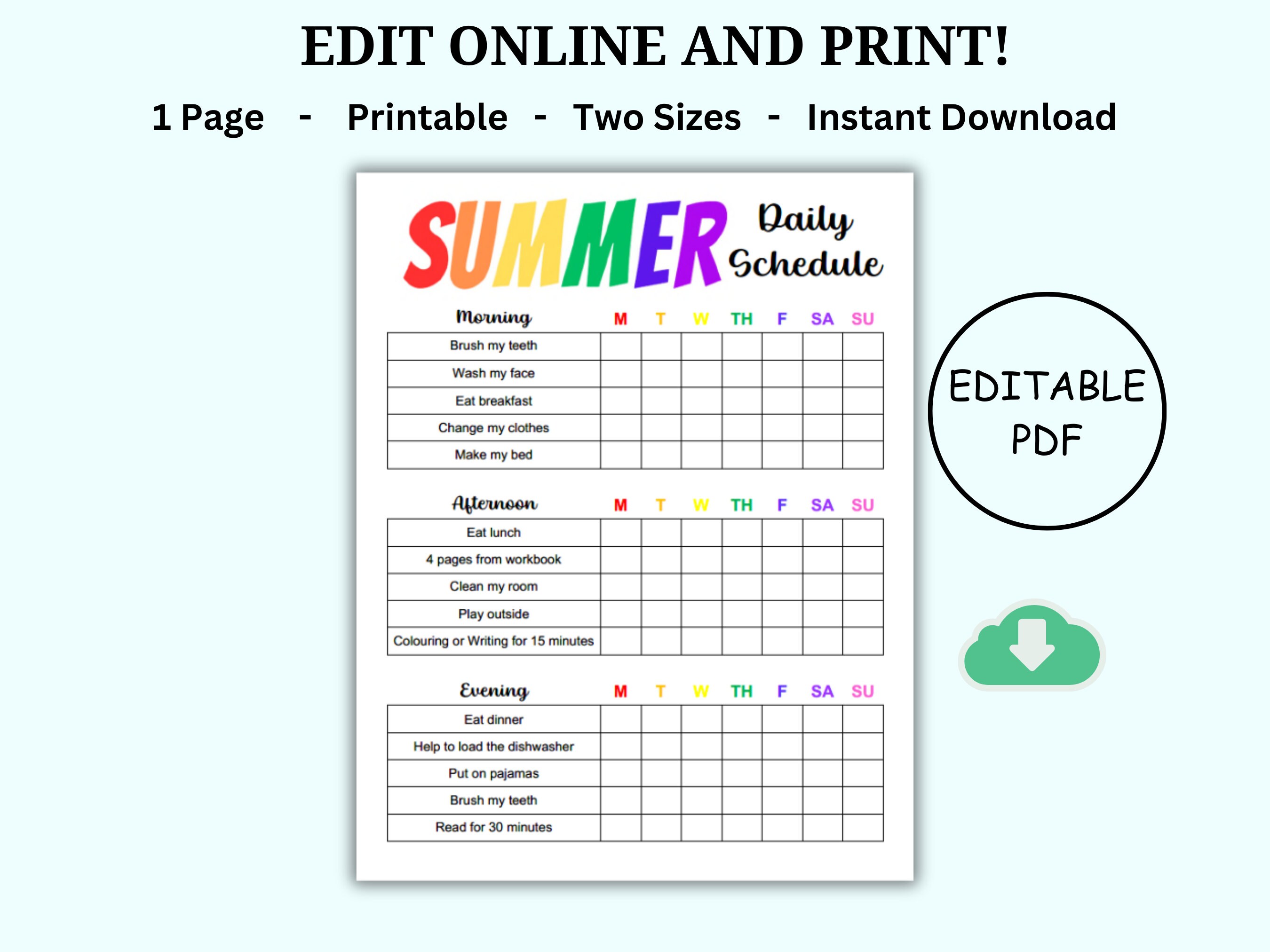 Editable and Printable Summer Checklist, Daily Summer Checklist Rules ...