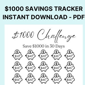 1000 Savings Challenge Tracker Money Challenge 30 Day - Etsy