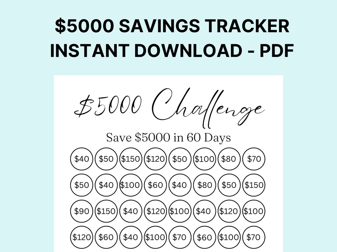 5000 Money Saving Challenge, Savings Tracker, Saving Money Tracker ...