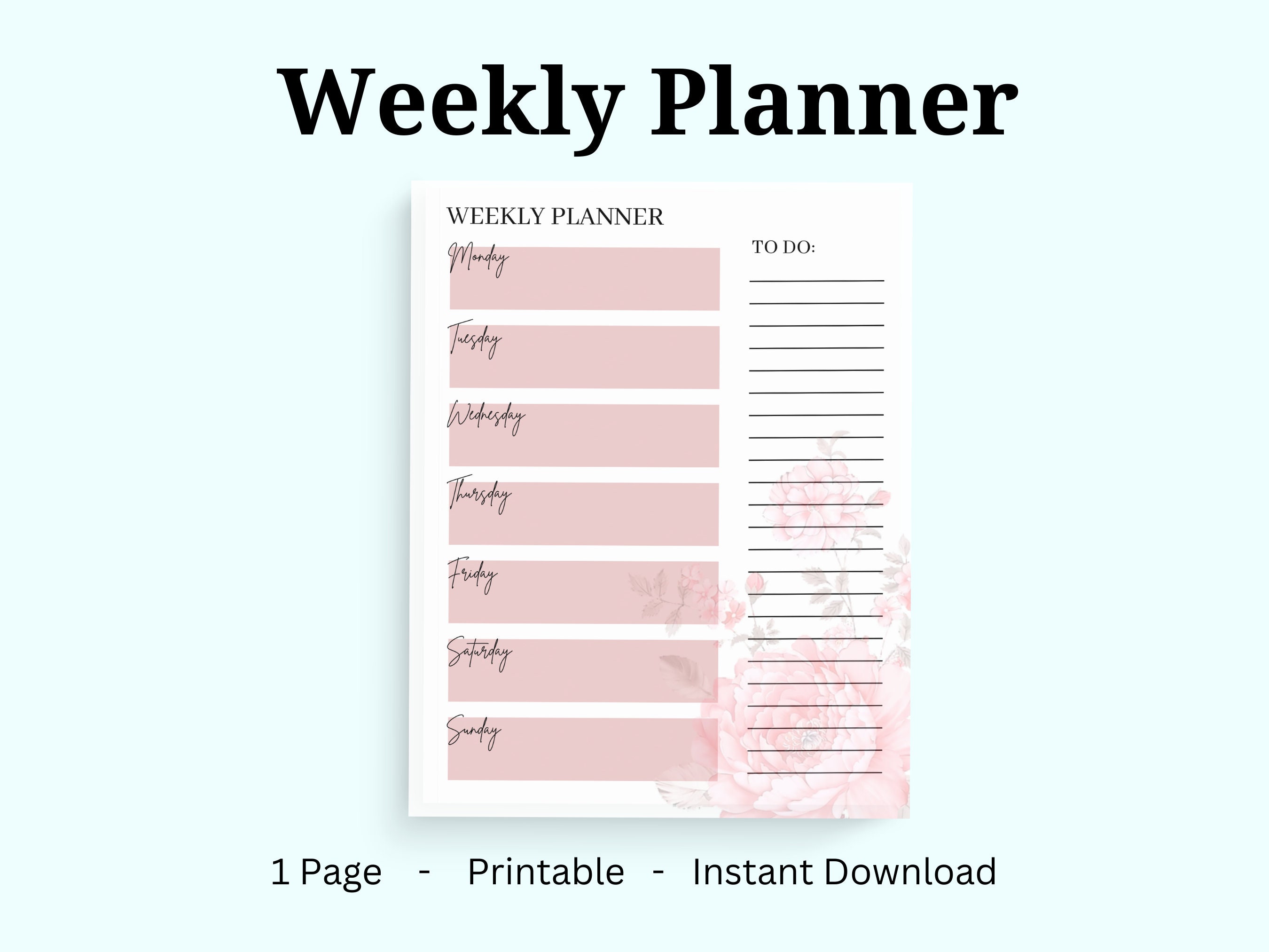Weekly Planner, Weekly Schedule, Weekly Agenda, Weekly Organizer ...