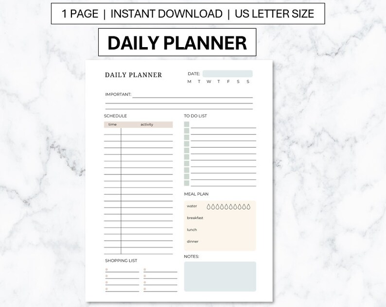 Daily Planner, Printable Daily Planner Fillable, Undated Planner, Daily ...