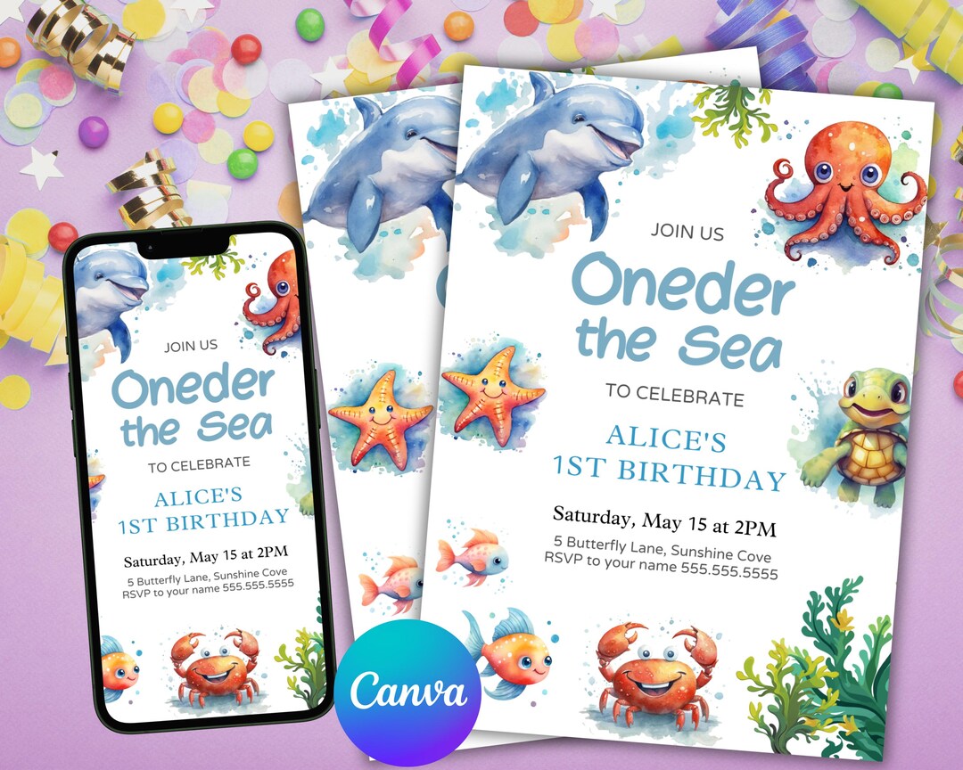 Under the Sea Birthday Invitation | Editable Canva Template | Ocean ...