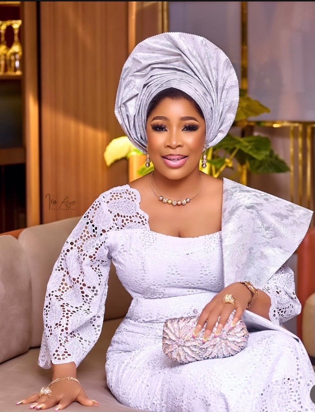 White Iro and Fitted Buba , White Lace Wrapper and Blouse , African ...