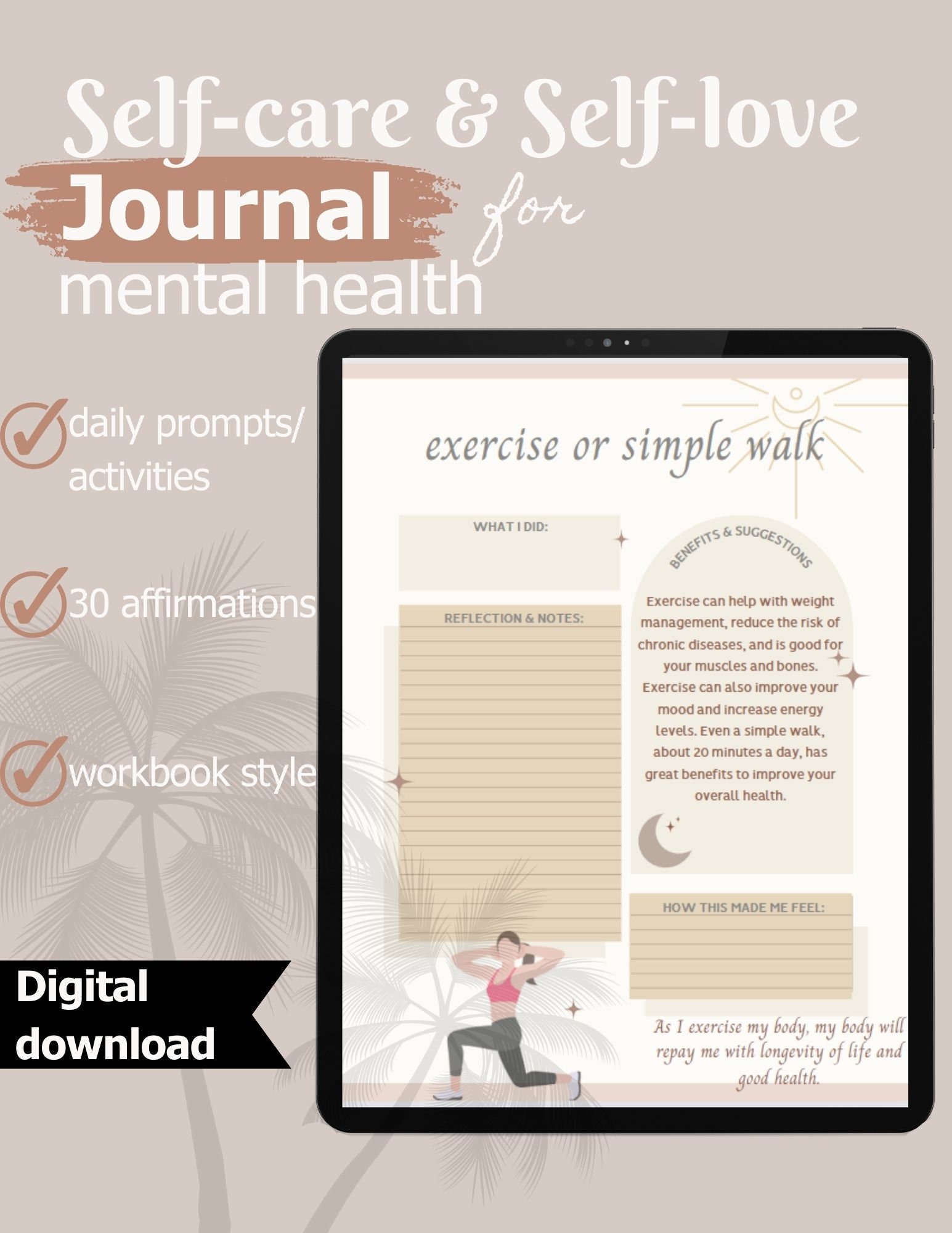 Daily Digital Journal 30 Day Self-care & Self-love Journal With ...