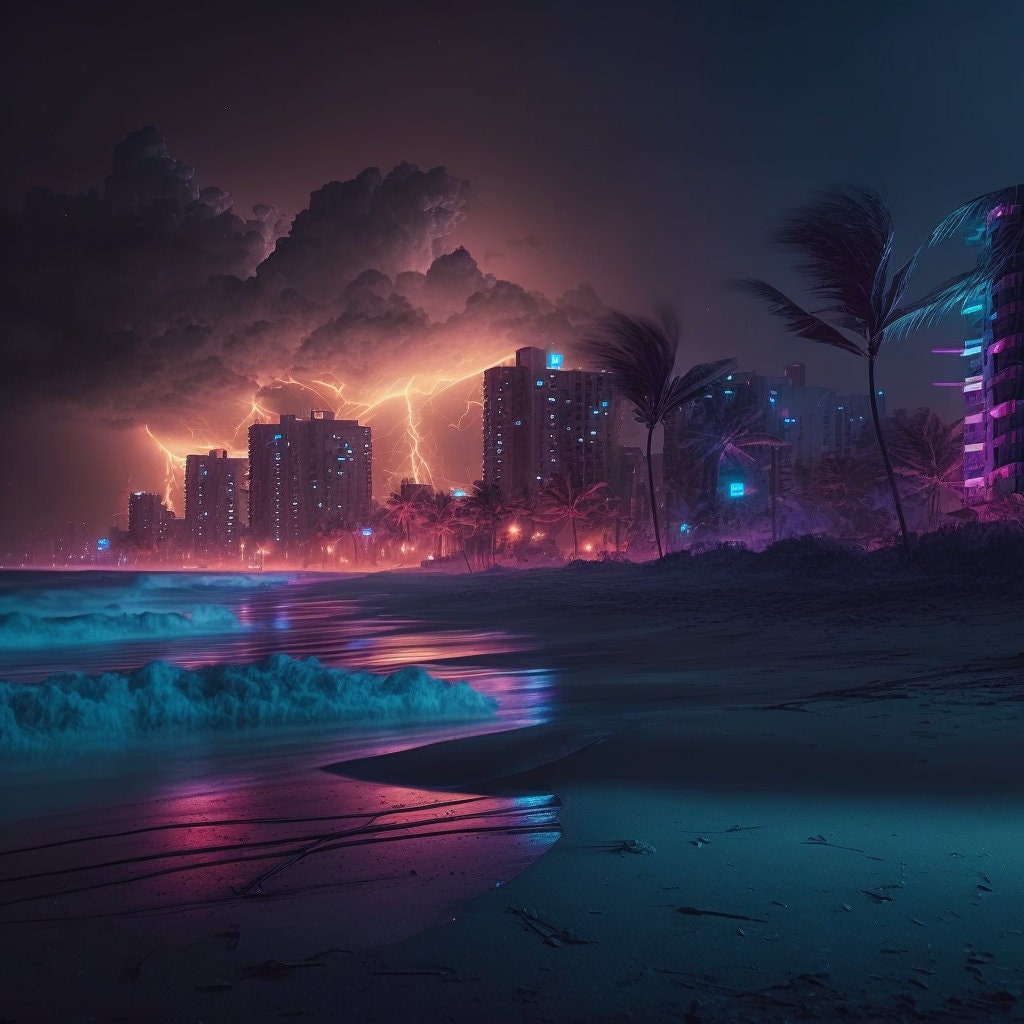 Cyberpunk Beach With Storm, Digital Download - Etsy