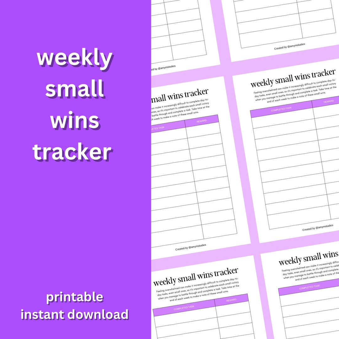 Weekly Small Wins Tracker // Positive Reinforcement Sheet // Positivity ...