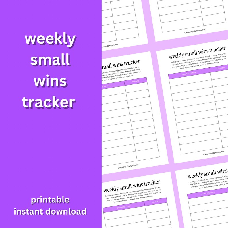 Weekly Small Wins Tracker // Positive Reinforcement Sheet // Positivity ...