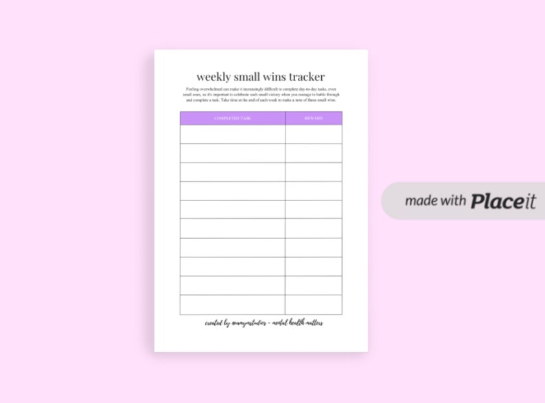 Weekly Small Wins Tracker // Positive Reinforcement Sheet // Positivity ...