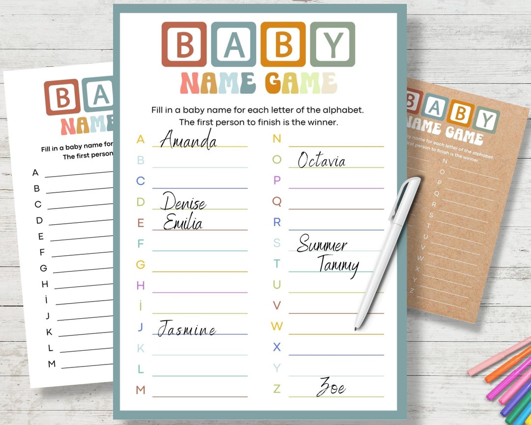 Baby Name Game Printable Baby Shower Game ABC Baby Name - Etsy