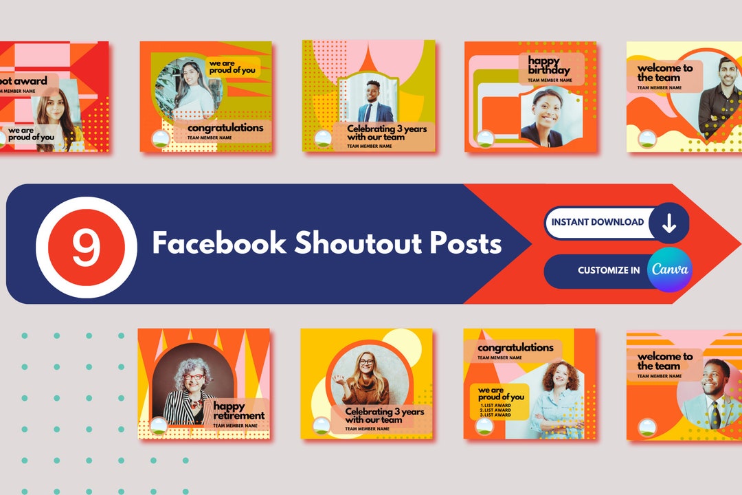 Retro Facebook Post Template Bundle | Customizable Canva | Employee ...