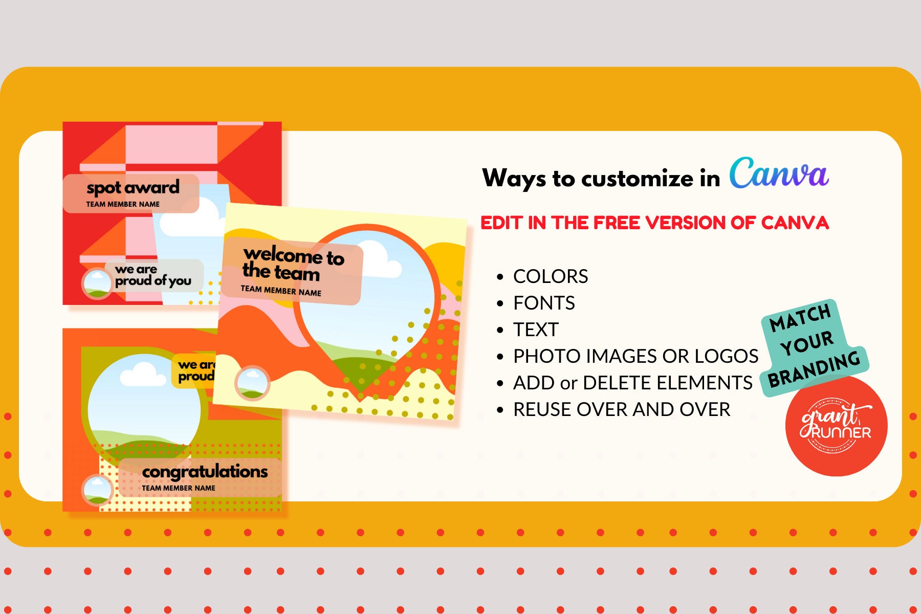 Retro Facebook Post Template Bundle | Customizable Canva | Employee ...