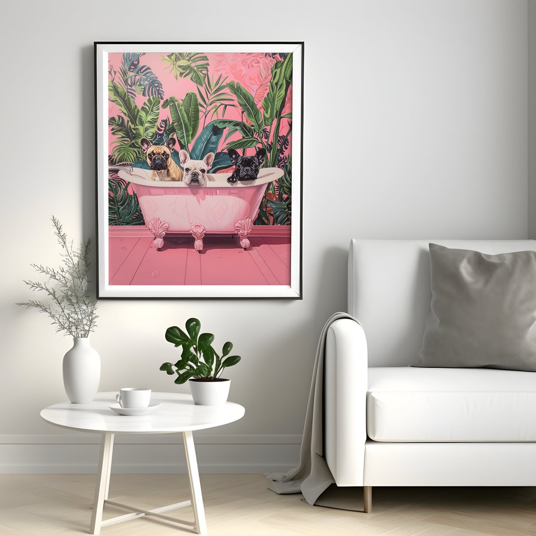 French Bulldog Gifts, Frenchie Bathroom Bathtub Inspired Art, Frenchie ...