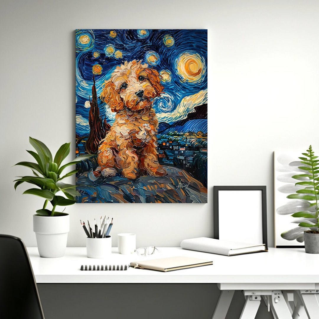 Cavapoo Gifts, Starry Night Inspired Art, Cavapoo Prints, Cavapoo ...