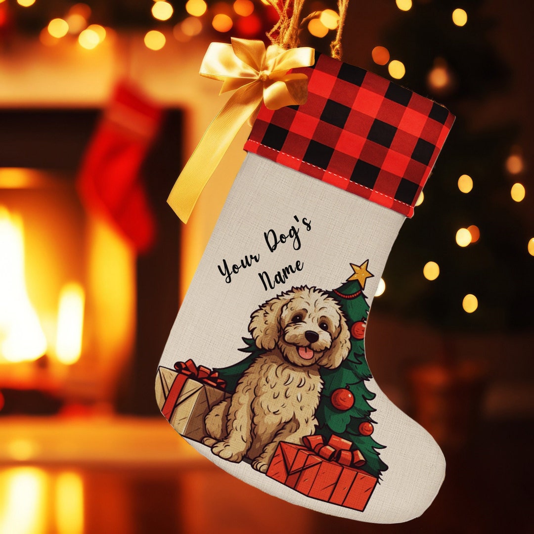 Personalized Labradoodle Christmas Stocking, Plaid Cuff - Etsy