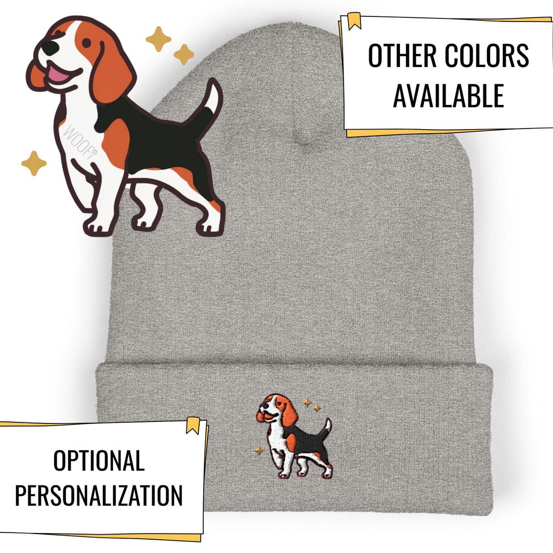Beagle Dog Embroidered Beanie Hat, Optional Personalization, Multiple ...