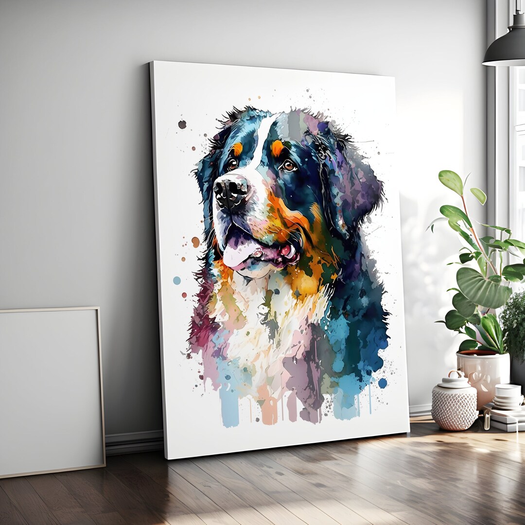 Bernese Mountain Dog Gift Art Canvas, Dog Portrait, Bernese Mountain ...