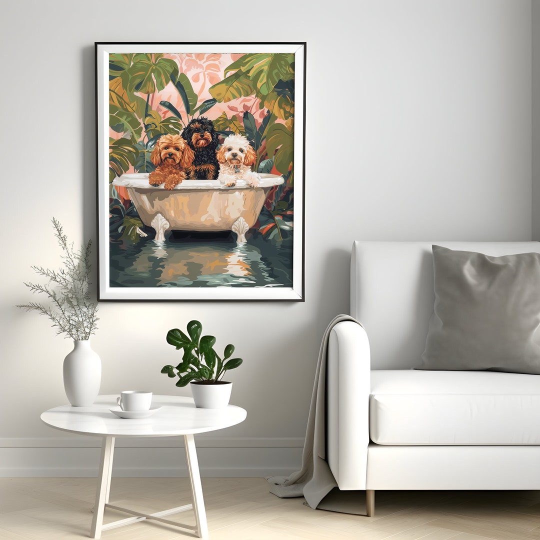 Cavoodle Gifts, Cavapoo Bathroom Bathtub Inspired Art, Cavapoo Prints ...
