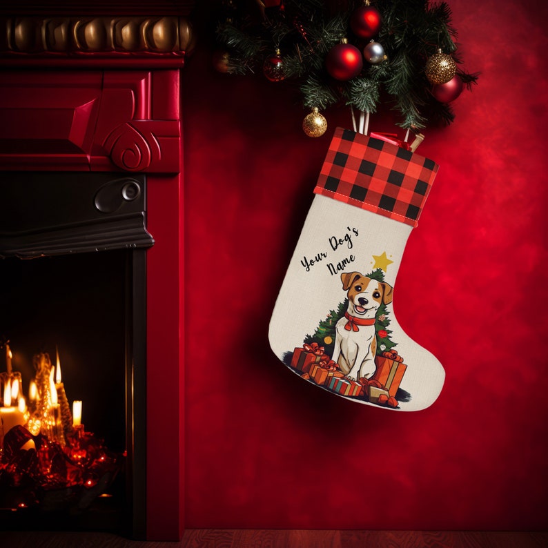 Personalized Jack Russell Christmas Stocking, Plaid Cuff - Etsy