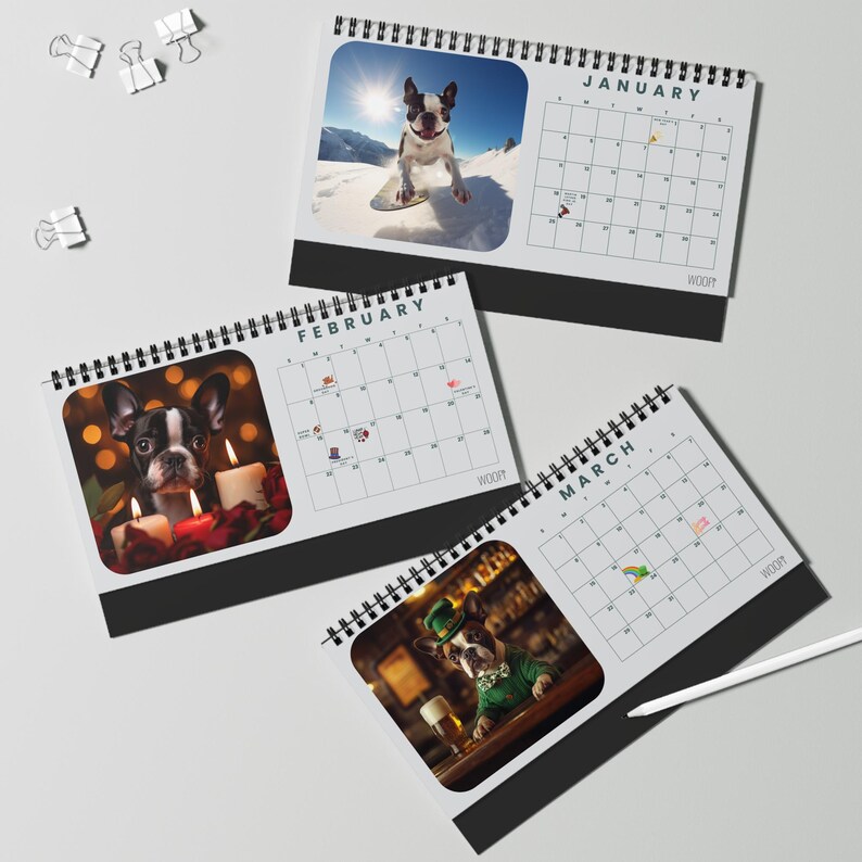 Boston Terrier Dog Calendar 2026 : Desktop and Wall Calendar Options ...