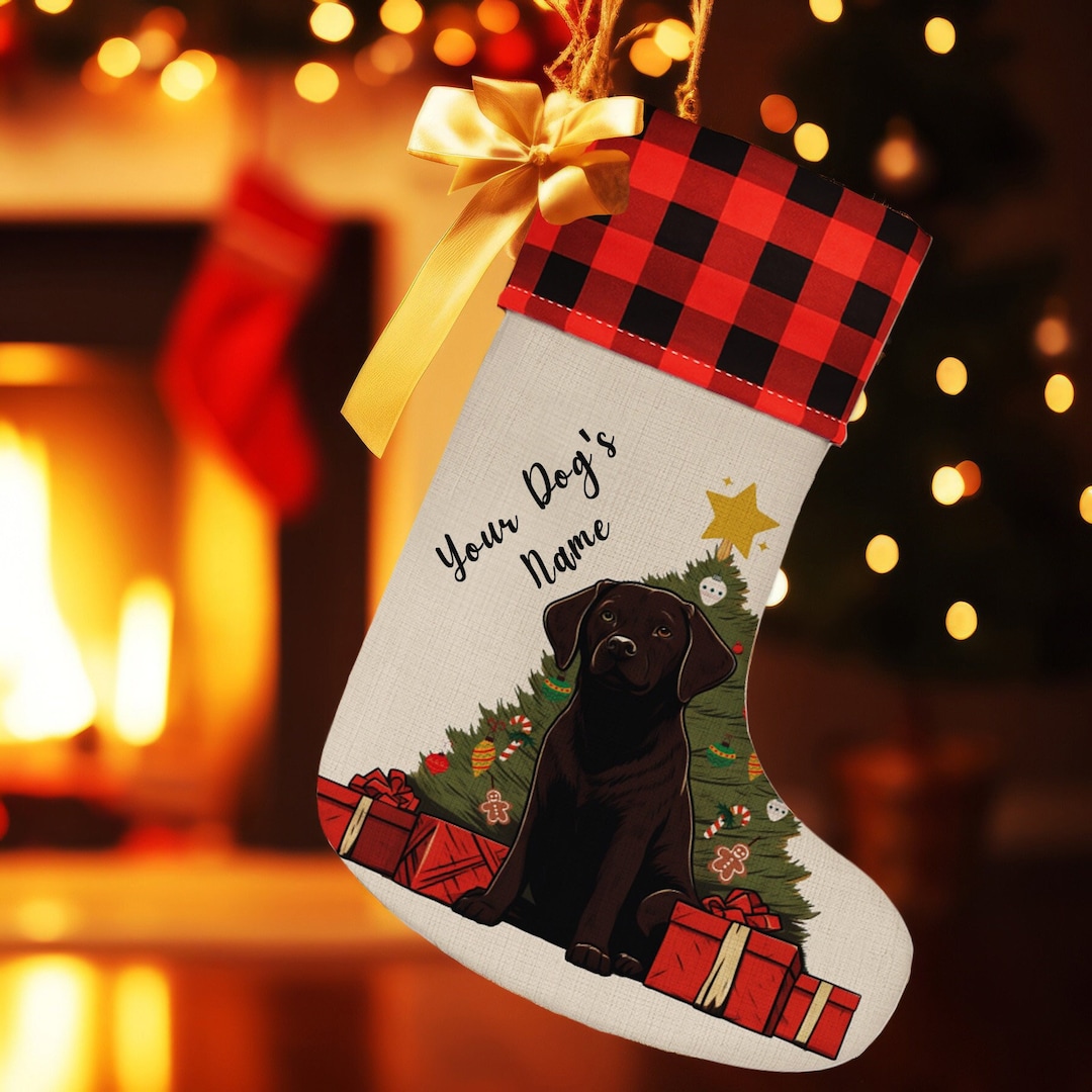 Personalized Chocolate Labrador Christmas Stocking, Plaid Cuff - Etsy