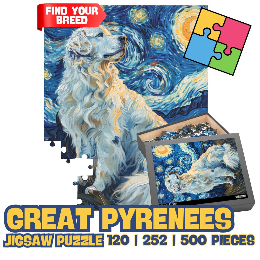 Great Pyrenees Dog Jigsaw Puzzle, Dog Gifts, Starry Night Inspired, 120 ...