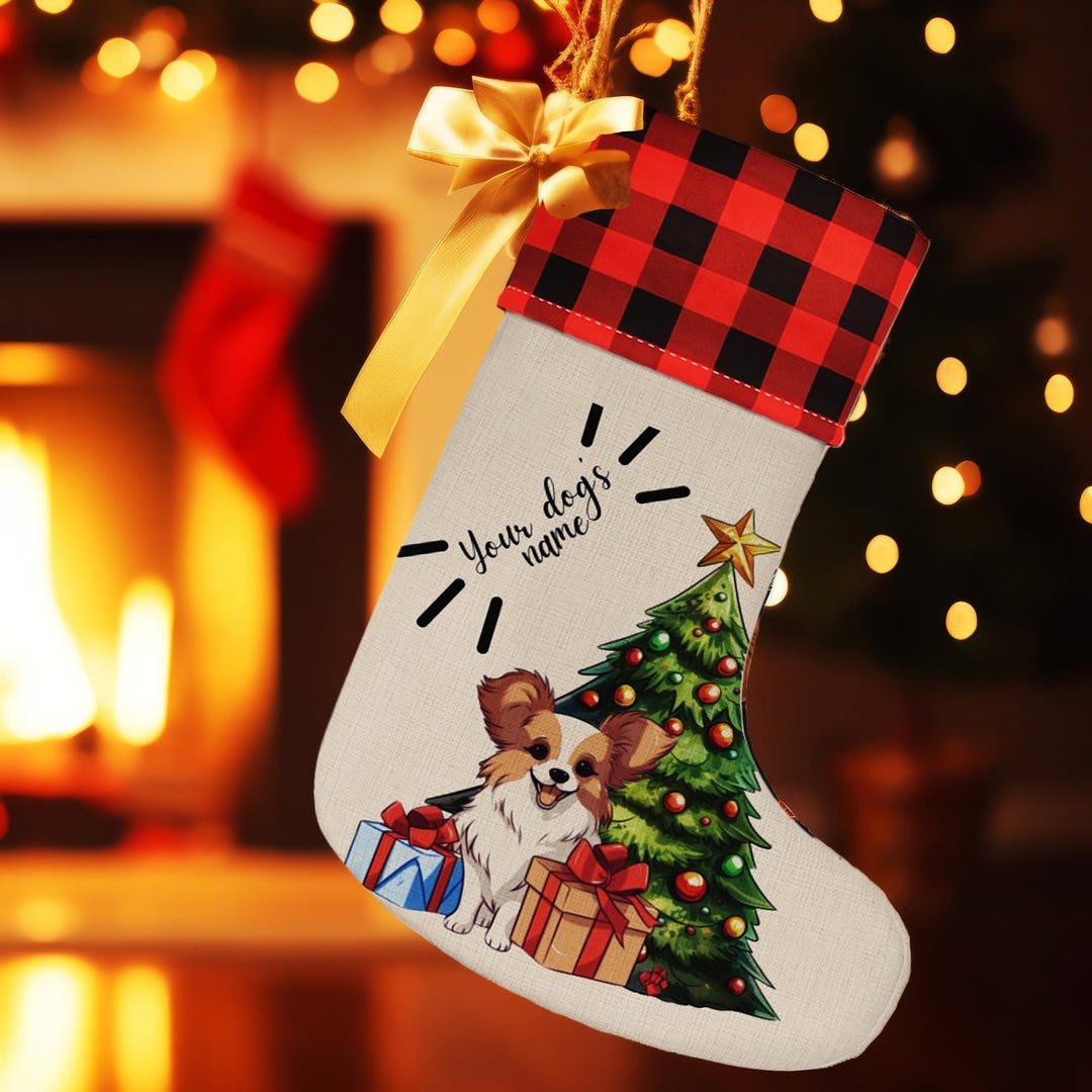 Papillon Gift, Papillon Christmas Stocking, Personalized Papillon Dog ...