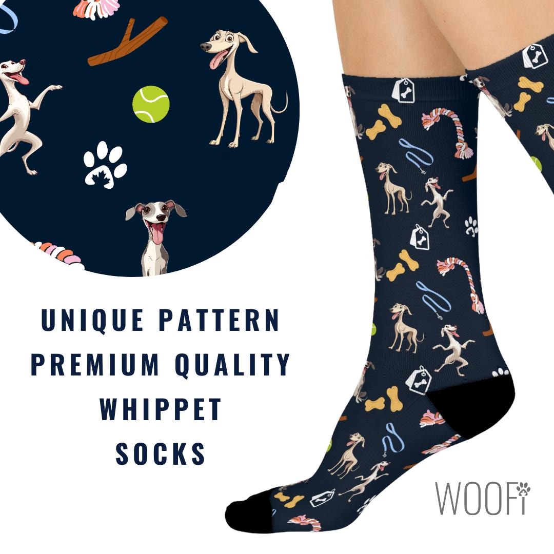 Whippet Dog Pattern Socks: Unisex Cushioned Crew Socks - Etsy