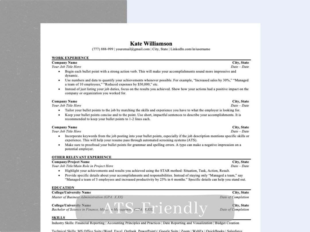 Ats-friendly Classic Resume Template for Early Career Professionals - Etsy