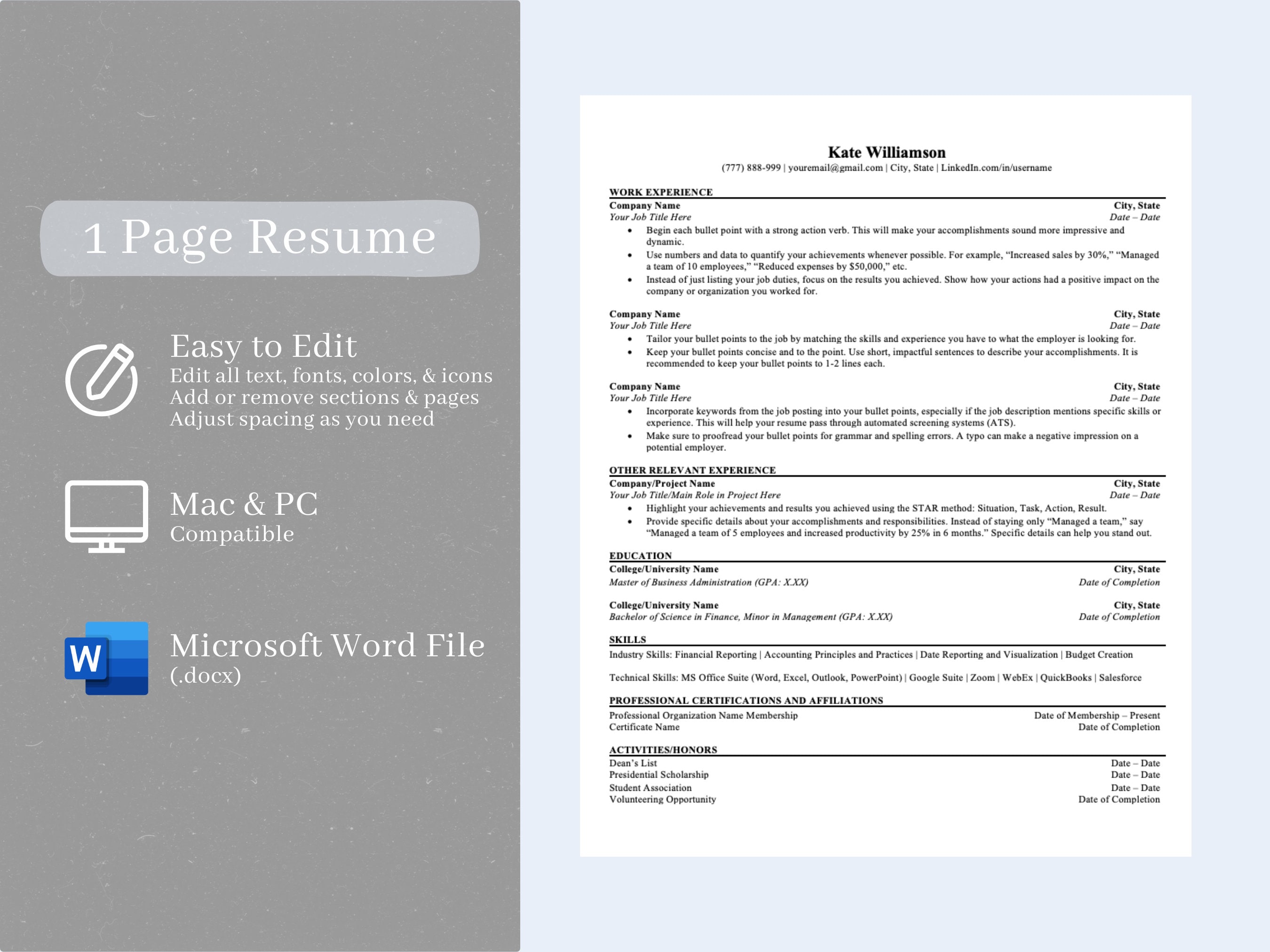 Ats-friendly Classic Resume Template for Early Career Professionals - Etsy