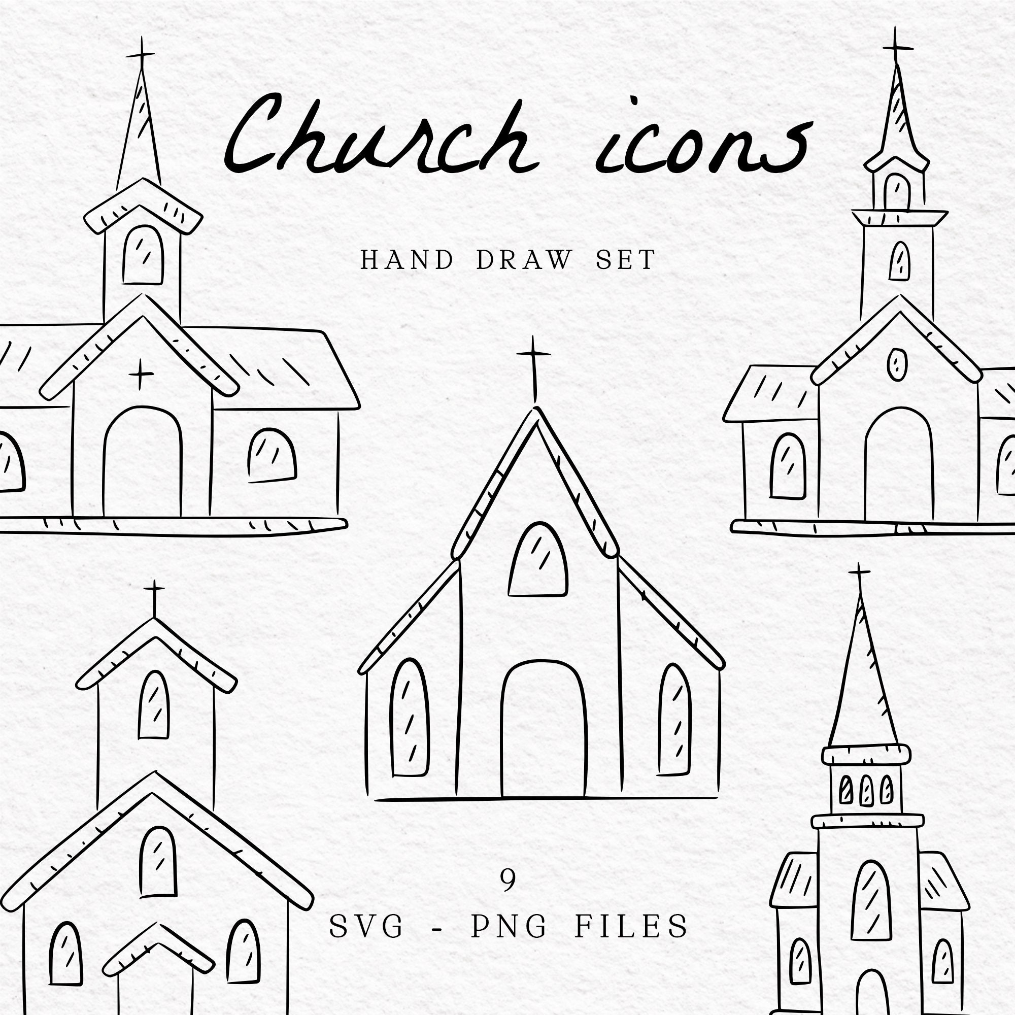 Hand Draw Church Icons SVG, Hand Drawn Church Illustration SVG, Wedding ...