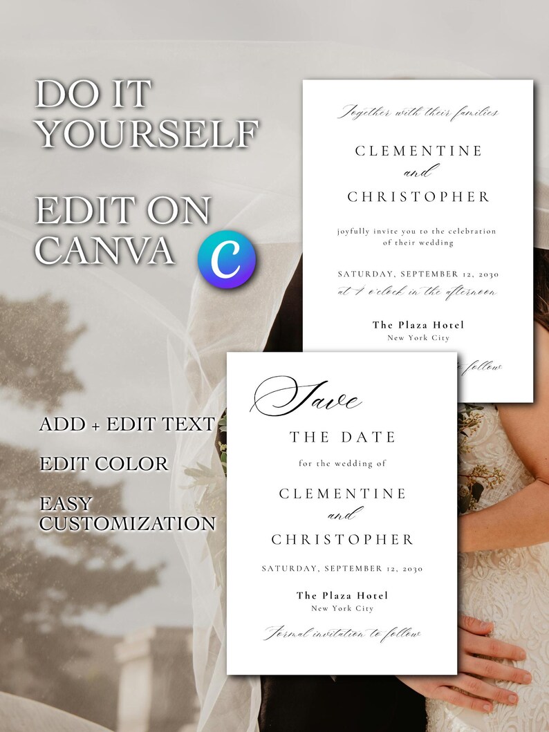 Minimalist Wedding Invitation Template Set | Editable Canva Invitation ...