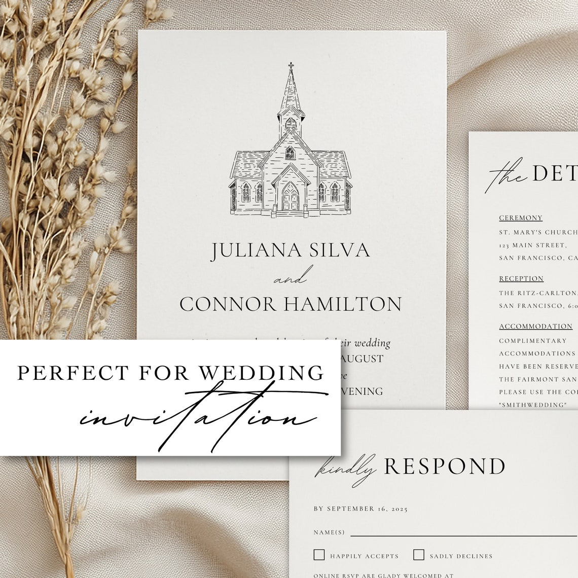 Hand Drawn Church, Drawing Wedding Invitation Chapel, Church Sketch ...